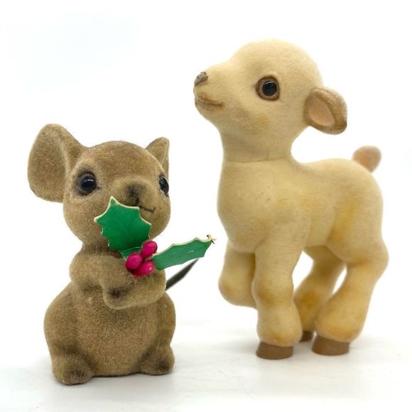 Vintage | Accents | Vintageflockedmouse And Hallmark 981 Lamb Figurines ...